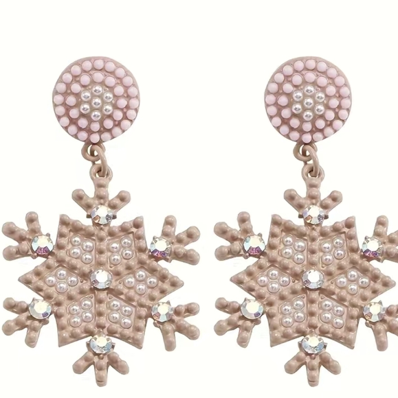 Jewelry | Pink Beaded Snowflake Design Dangle Earrings | Poshmark